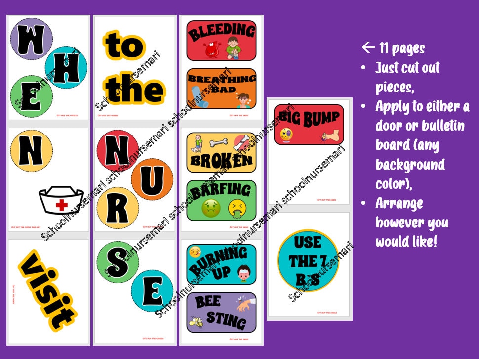 When to Visit the Nurse/7 B's Bulletin Board/door Decor Kit for Nurses ...
