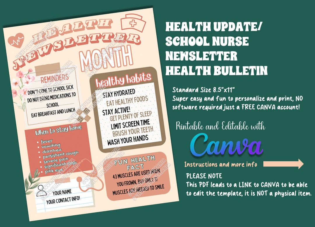 Editable Health Bulletin/health Newsletter for School Nurse/school ...