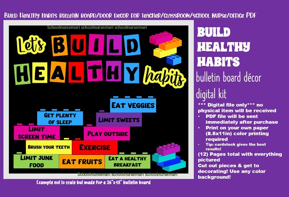 Build Healthy Habits Bulletin Board Kit: School Nurse Office/health ...