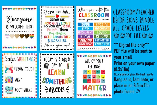 Classroom/teacher Wall Decor PDF Bundle for All Grade Levels - Etsy