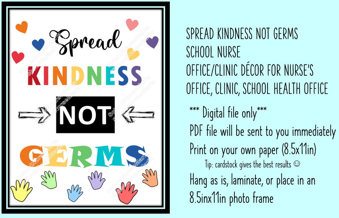 Spread Kindness Not Germs Clinic Sign for School Nurse, School Health ...
