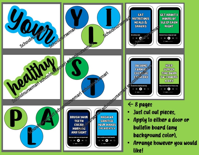 Healthy Playlist Bulletin Board Decor Kit: School Nurse Office (PDF) - Etsy