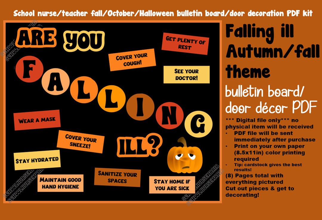 Autumn/fall Falling Ill Healthy Habits Bulletin Board/door Decor Kit ...