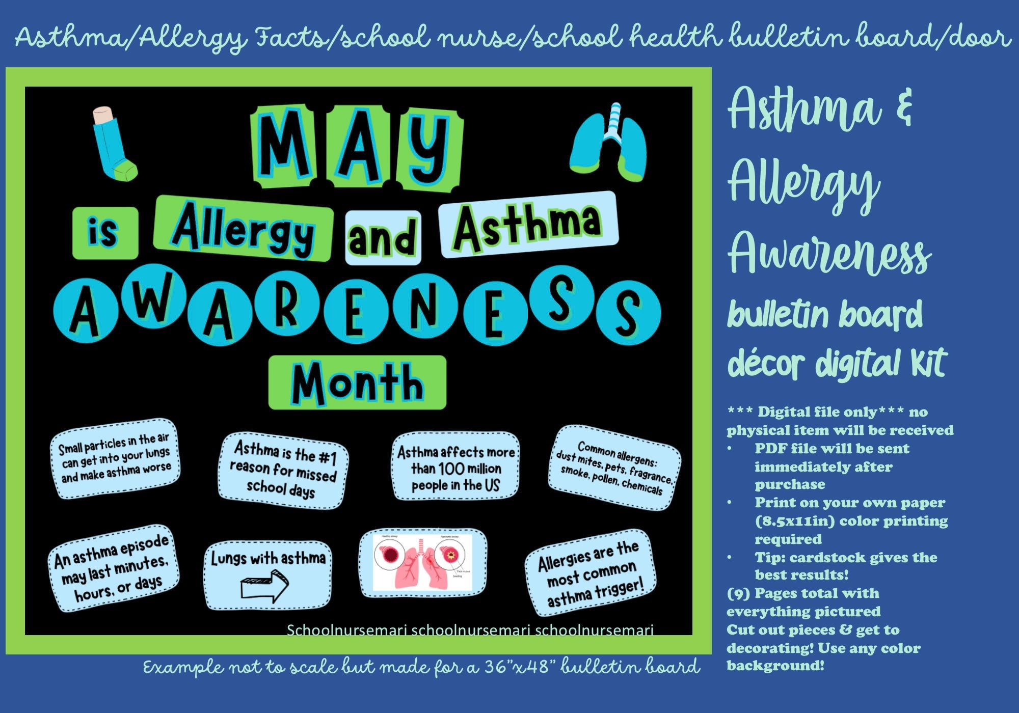 Allergy Asthma Awareness Bulletin Board Kit: School Nurse Office Decor ...