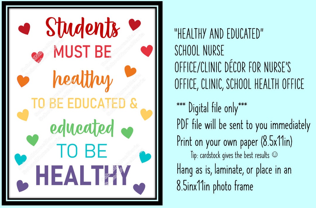 Students Must Be Healthy to Be Educated.. Clinic Sign for School Nurse ...