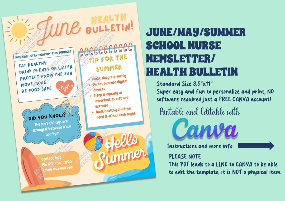 Editable June/may/summer Bulletin Health/nurse/school Health/doctor ...