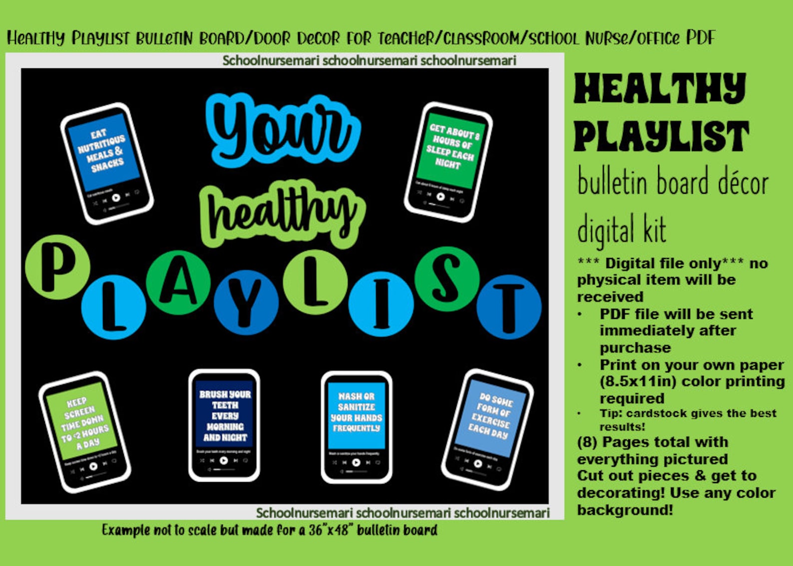 Healthy Playlist Bulletin Board Decor Kit: School Nurse Office (PDF) - Etsy