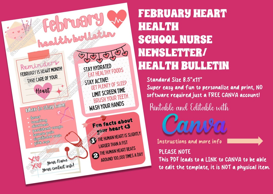 Editable February/heart Health Bulletin/newsletter for School Nurse ...