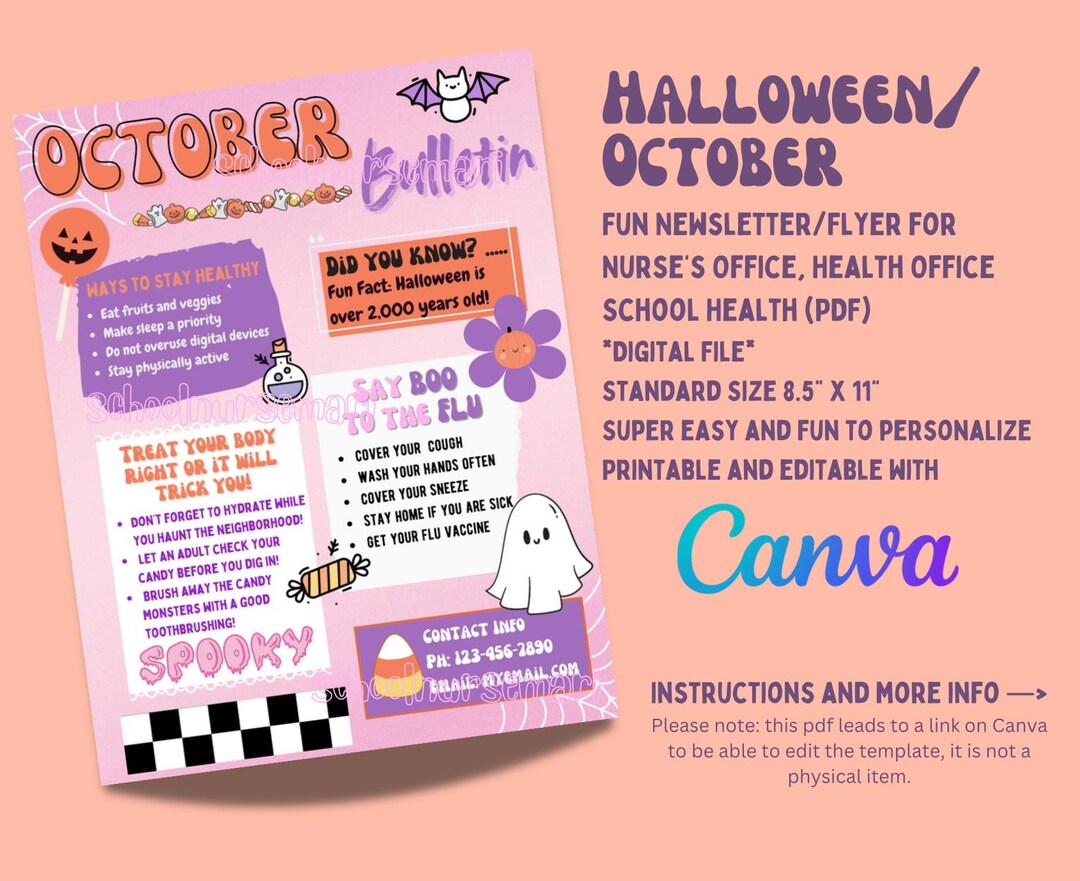 Editable Pastel Halloween/october Health Bulletin/newsletter/flyer for ...