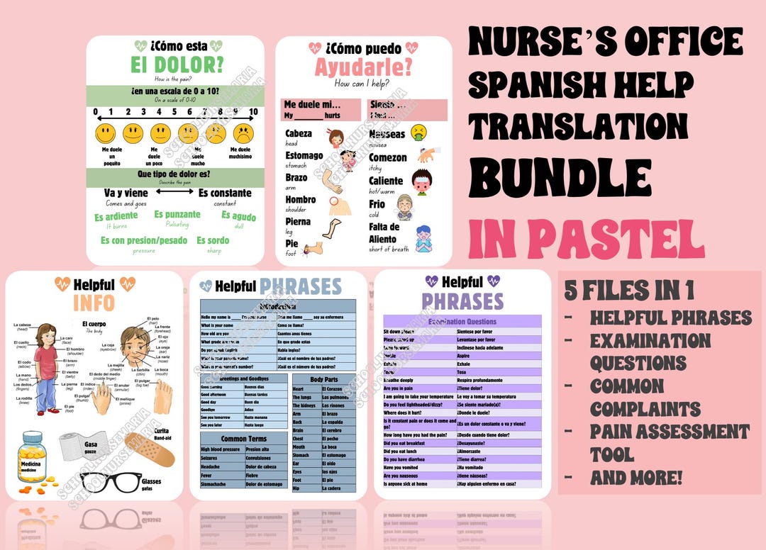 School Nurse Spanish Translation Bundle: Student Ailments & Phrases 5 ...