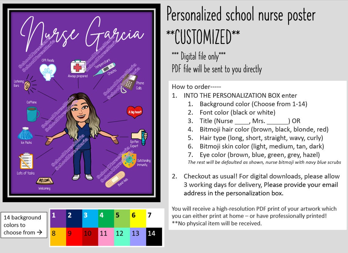 School Nurse Sign Bitmoji Edition Personalized PDF for - Etsy
