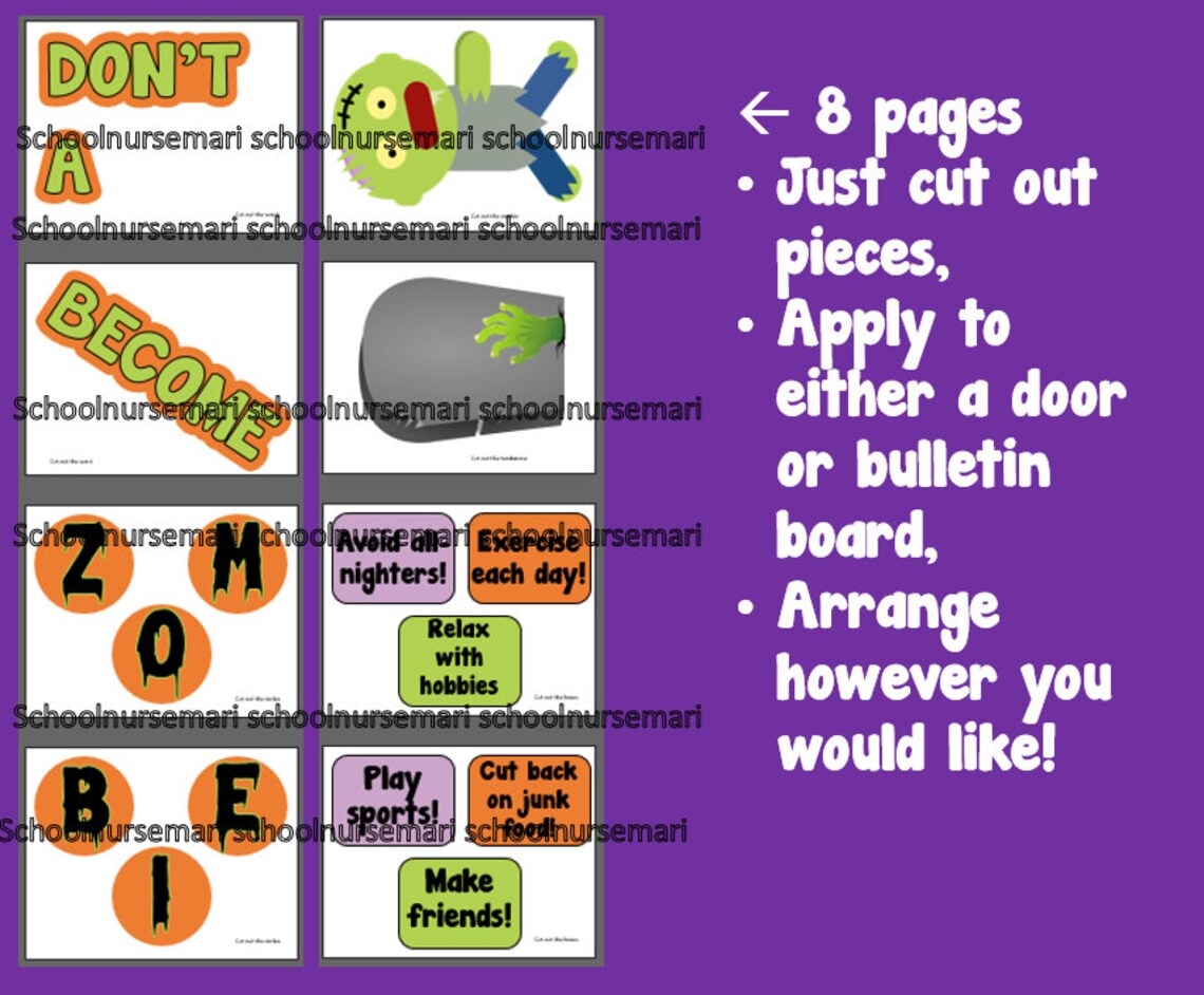 Halloween Zombie Bulletin Board Kit: School Nurse Classroom Decor (PDF ...