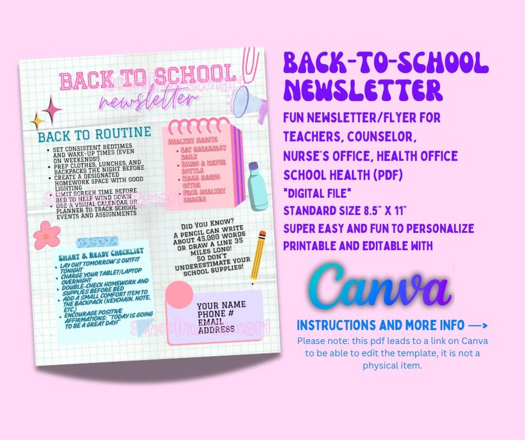 Editable Back to School Newsletter for Teacher/counselor/school Nurse ...
