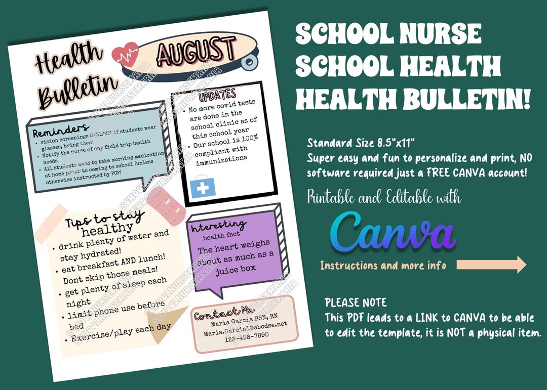 Editable Health Bulletin/newsletter for School Nurse/school Health ...