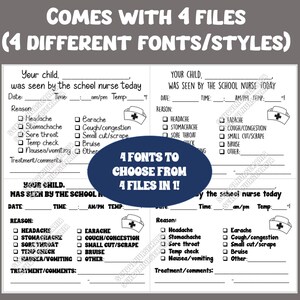 Your Child Saw the Nurse Today- Note to Send Home to Parents PDF Comes ...