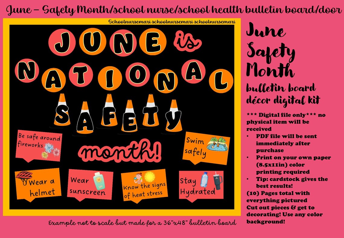 June Safety Month Bulletin Board Kit: School Nurse Office Decor (PDF ...