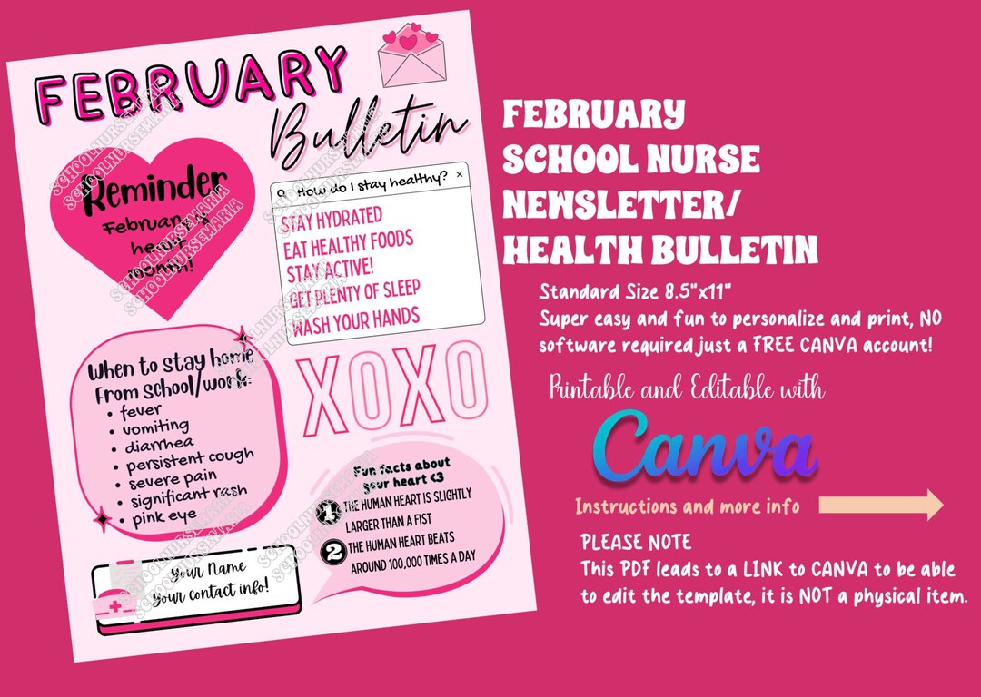 Editable February/heart Health Bulletin/newsletter for School Nurse ...