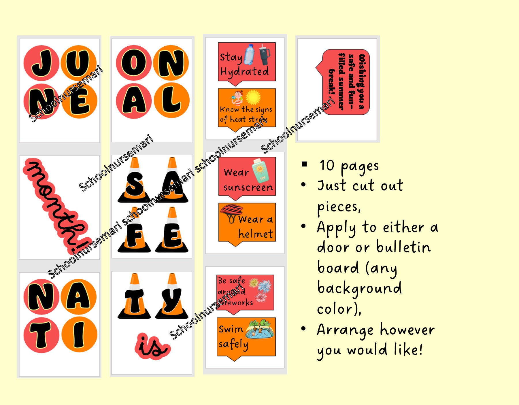 June Safety Month Bulletin Board Kit: School Nurse Office Decor (PDF ...