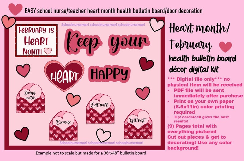 Heart Month/february Health Bulletin Board/door Decor Kit for Nurses ...