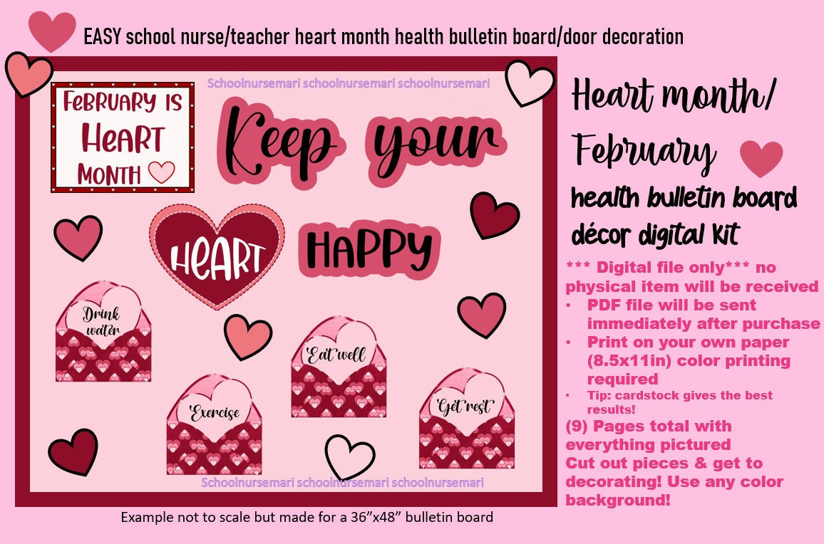 Heart Month/february Health Bulletin Board/door Decor Kit for Nurses ...