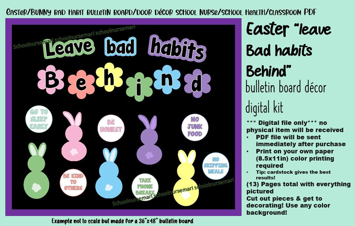 Easter Bunny Bad Habits Bulletin Board/door Decor Kit for Nurses ...