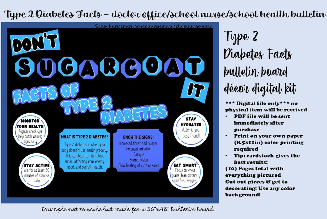 Type 2 Diabetes Facts Bulletin Board Kit: School Nurse Office Decor ...