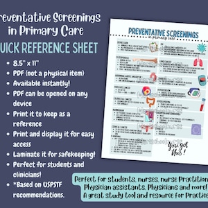 Preventative Screening Quick Reference Sheet for Medical Professionals ...