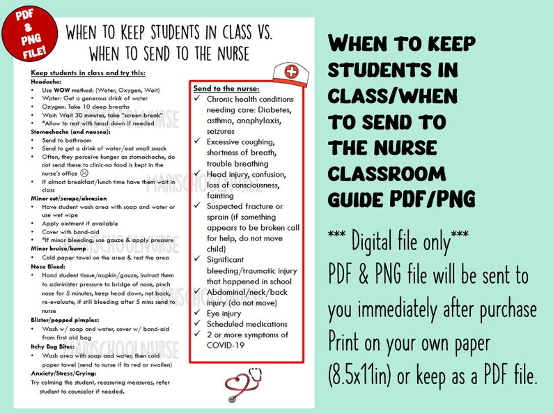 When to Keep Students in Class Vs When to Send to the Nurse Classroom ...