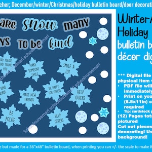 Winter/snow/holiday Kindness Bulletin Board/door Decor Kit for Nurses ...