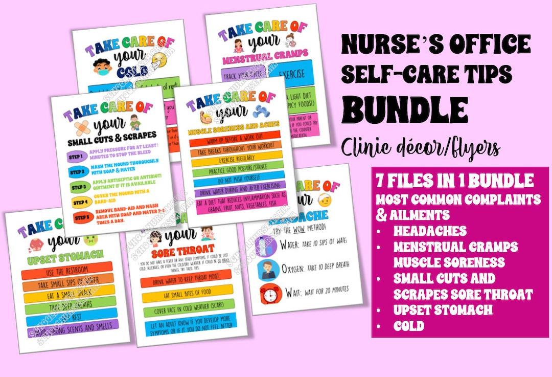 Nurse's Office/school Nurse Self Care Tips for Students and Kids 7 in 1 ...