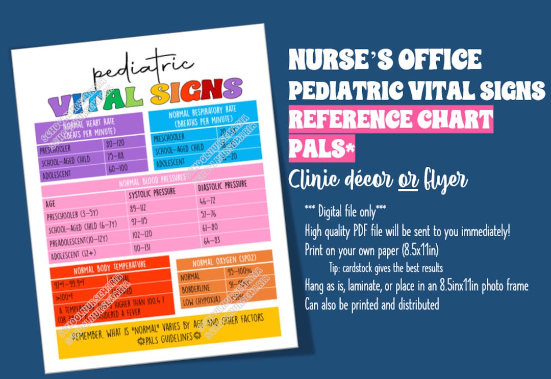 Nurse's Office/school Nurse Clinic Vital Sign Reference Chart PALS PDF ...