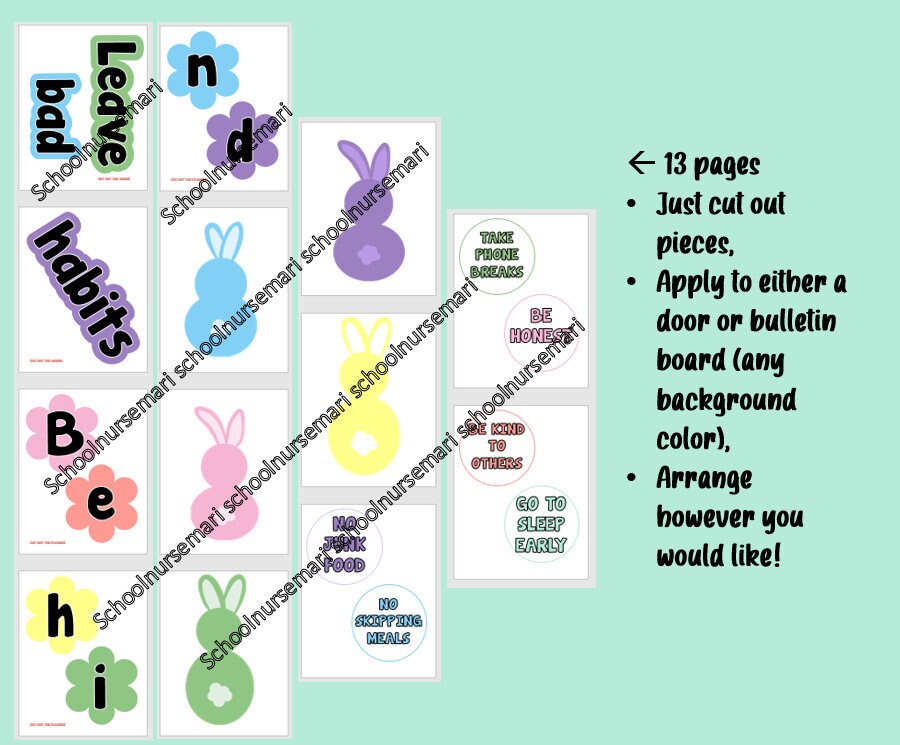 Easter Bunny Bad Habits Bulletin Board/door Decor Kit for Nurses ...