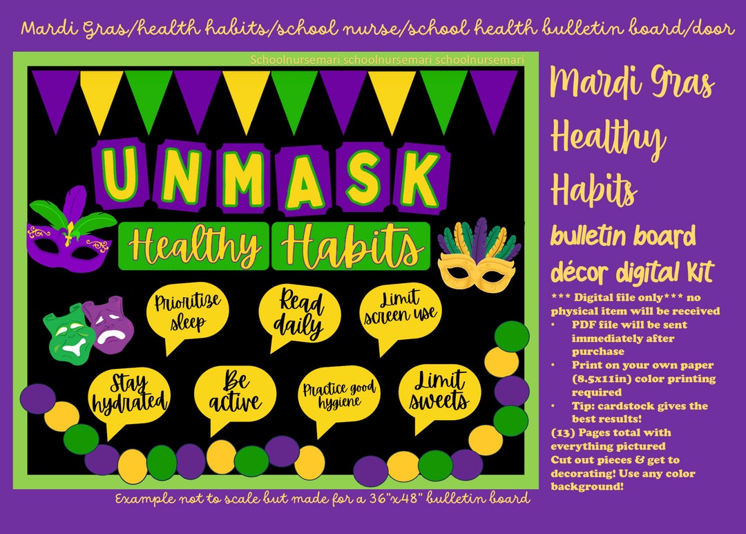 Healthy Habits/mardi Gras/february Bulletin Board/door Decor Kit for ...