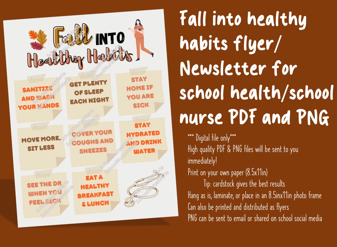Autumn/fall Into Healthy Habits Flyer/newsletter/wall Decor for School ...