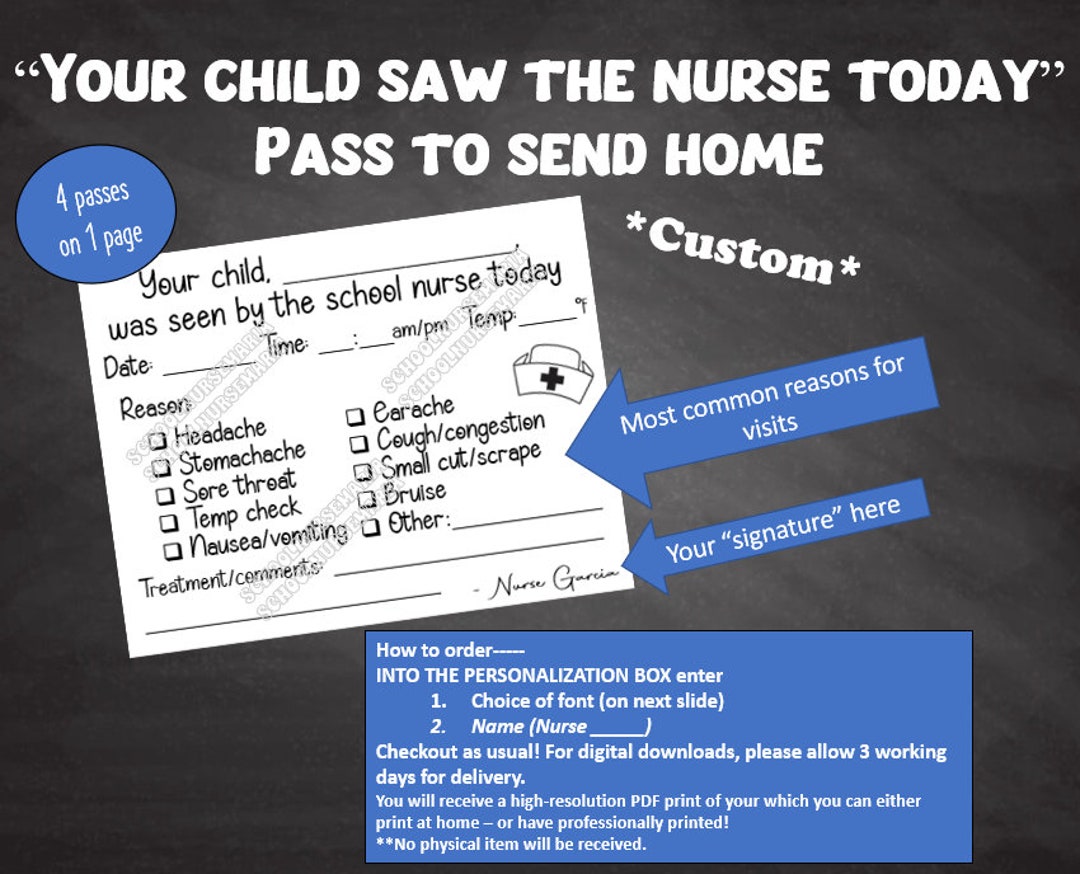 Your Child Saw the Nurse Today Note to Send Home to Parents - Etsy