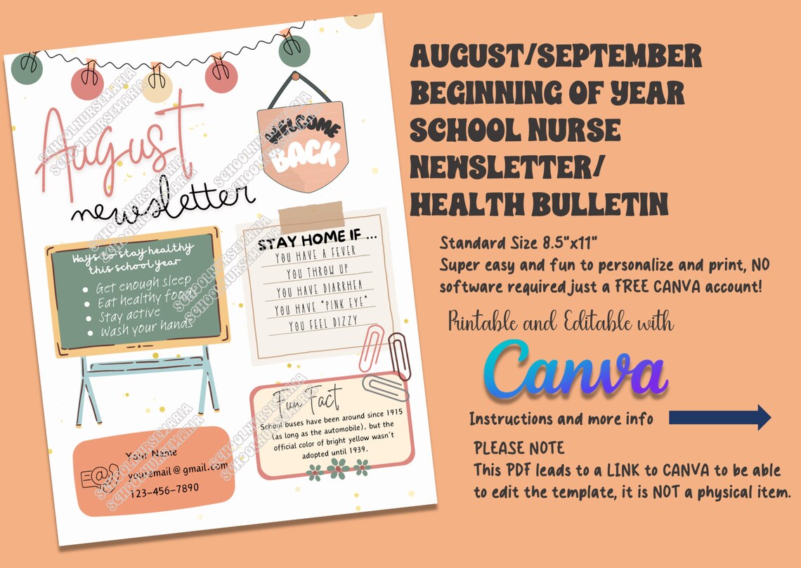 School Nurse Newsletter Template: August/sept Health Bulletin (canva ...