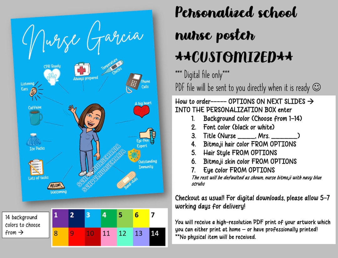 School Nurse Sign Bitmoji Edition Personalized PDF* for Door/wall Decor ...
