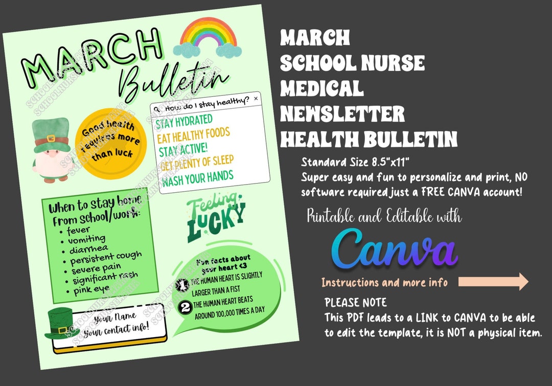 Editable March Bulletin Health/medical/nurse/school Nurse/school Health ...