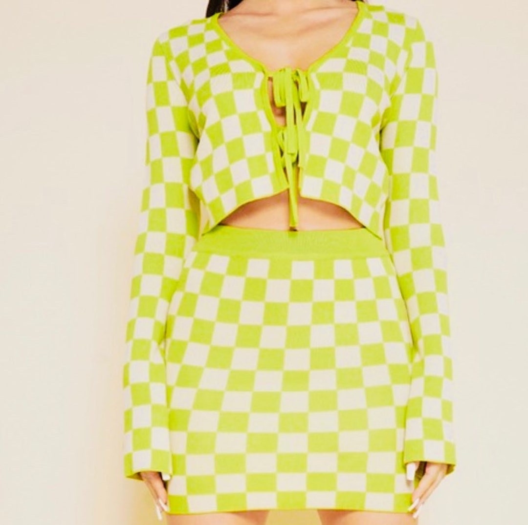 Bre Checkered Skirt Set (green) - Etsy