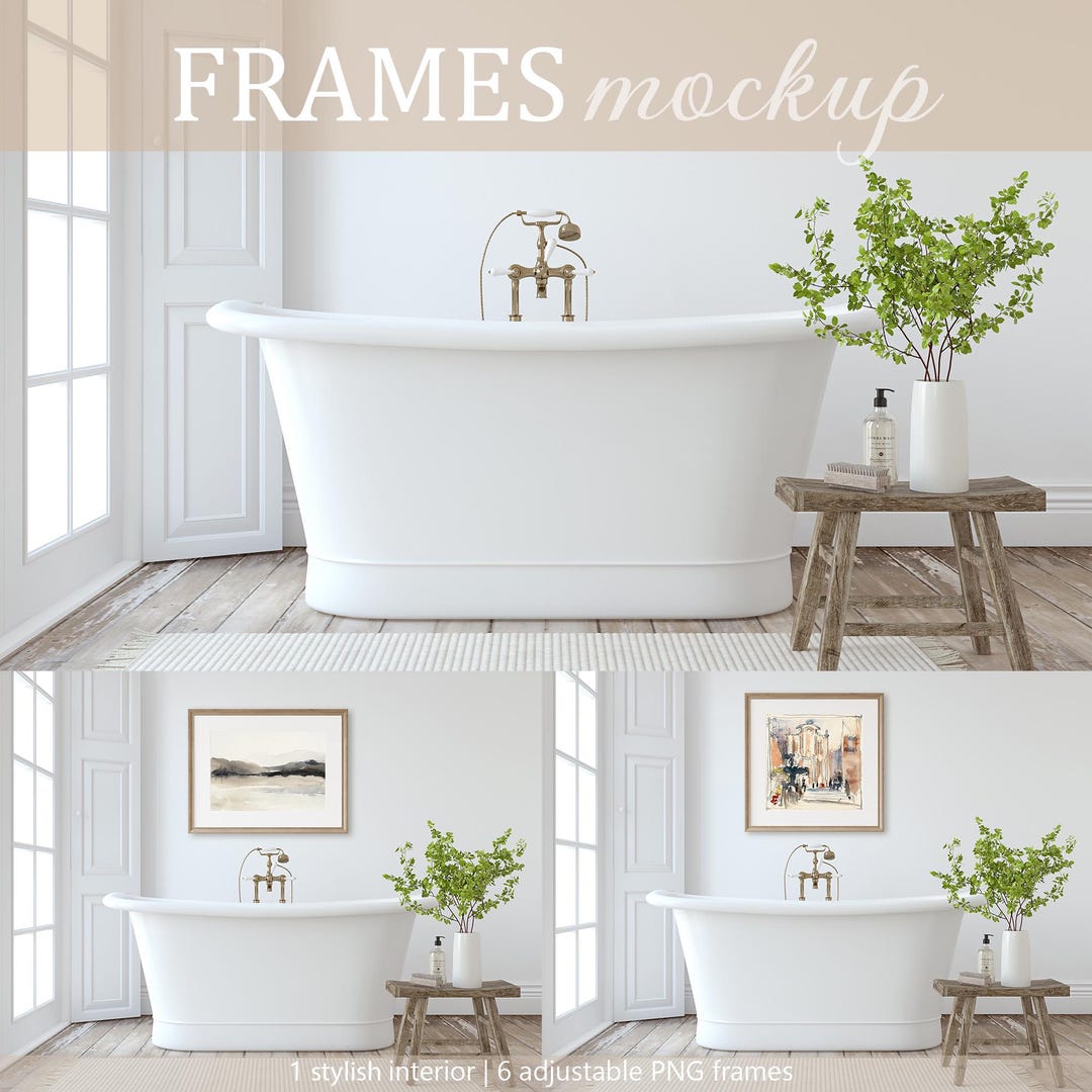 BATHROOM Frames Mockup | 6 PSD Frames | Adjustable Frames | Blank Wall ...