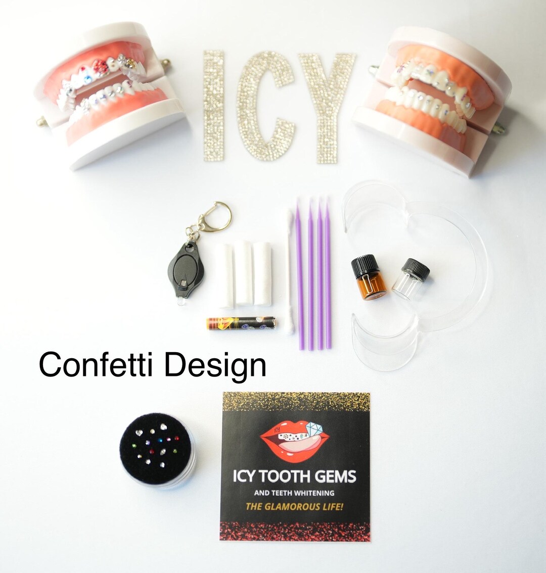 Confetti Tooth Gem Kit – 14 Colorful Crystals, UV LED Light, Dental ...