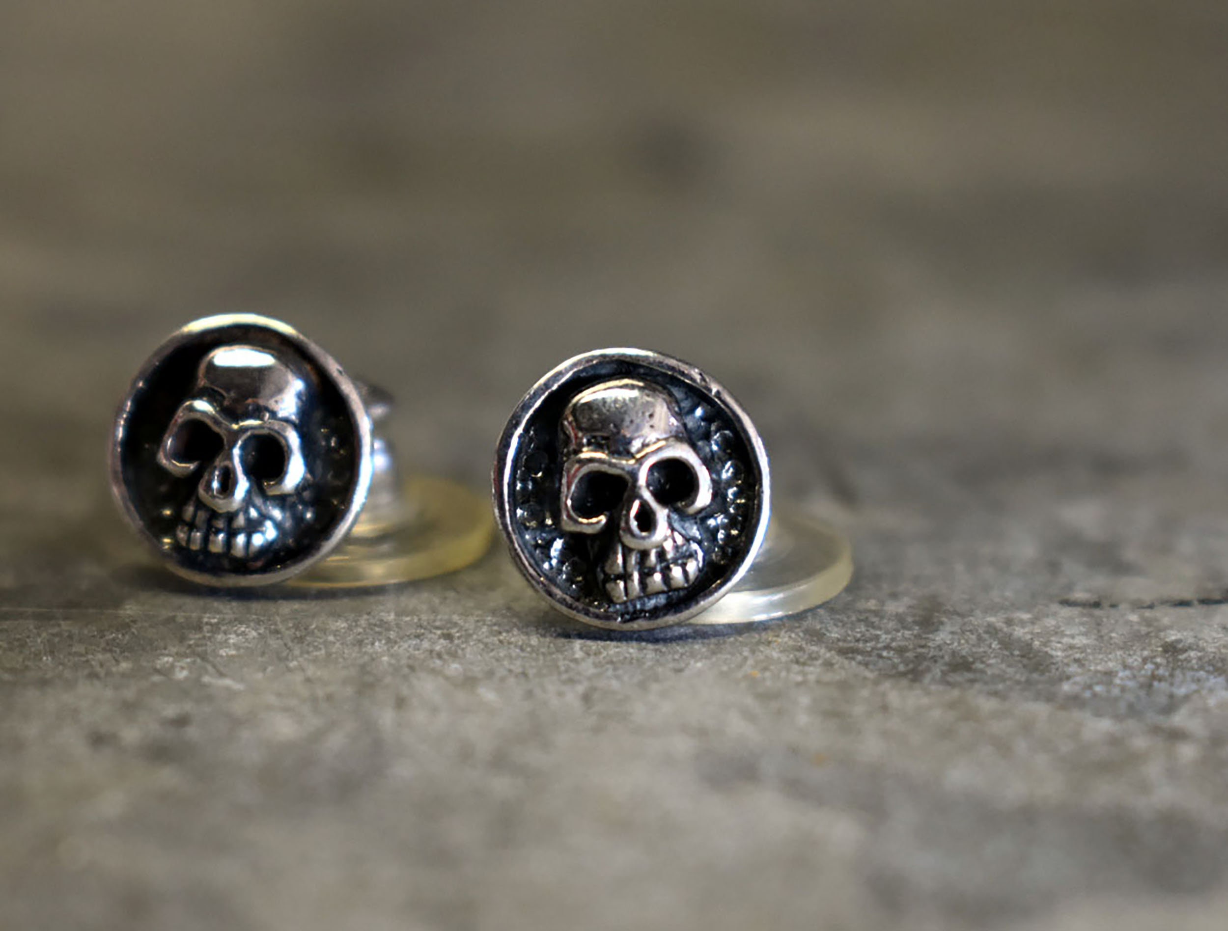 Sterling Silver Skull Stud Earrings - Etsy