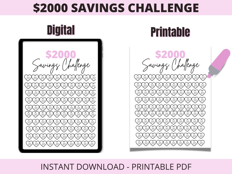 2,000 Money Saving Challenge, 2000 Savings Tracker, Emergency Fund ...