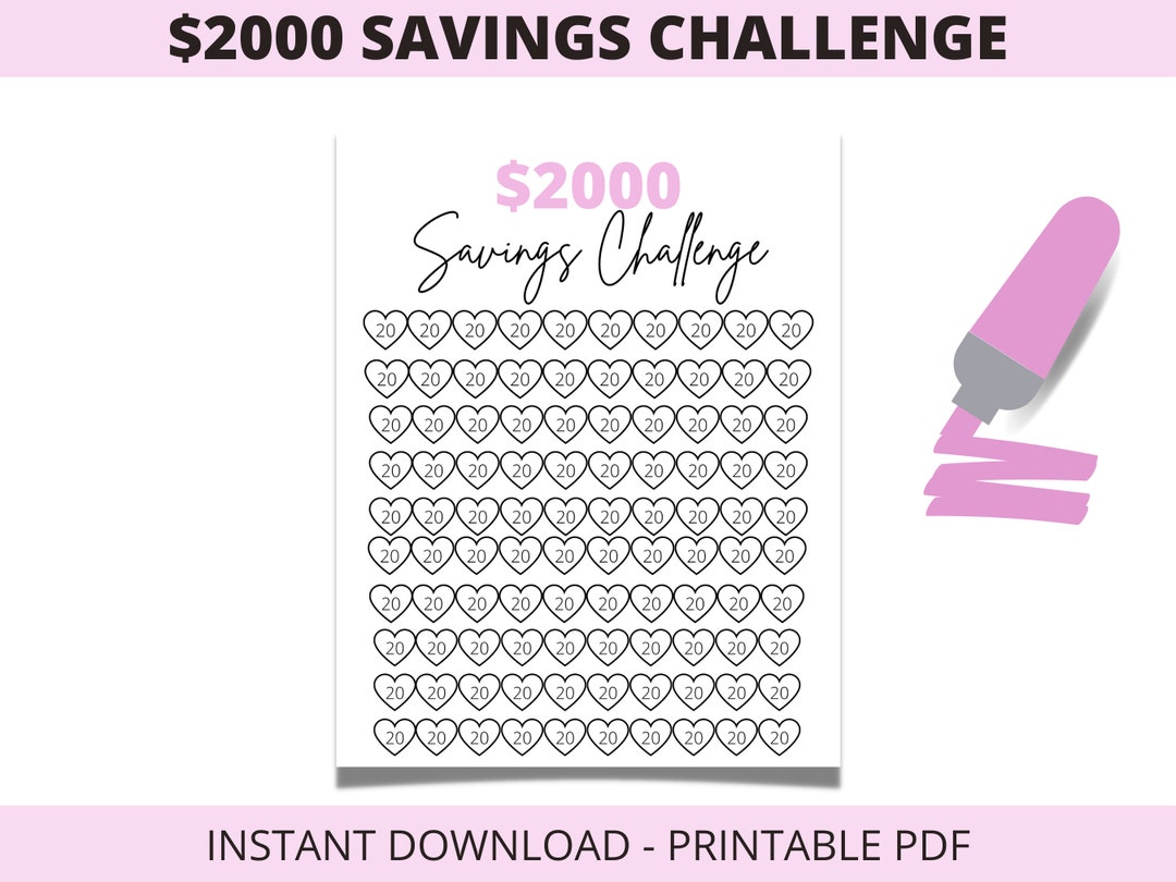 2,000 Money Saving Challenge, 2000 Savings Tracker, Emergency Fund ...
