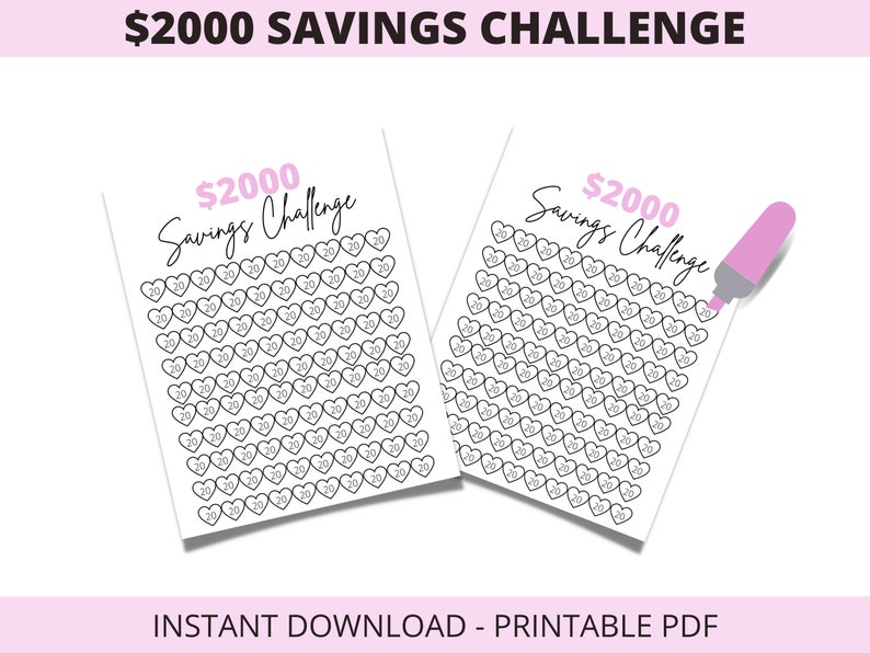 2,000 Money Saving Challenge, 2000 Savings Tracker, Emergency Fund ...