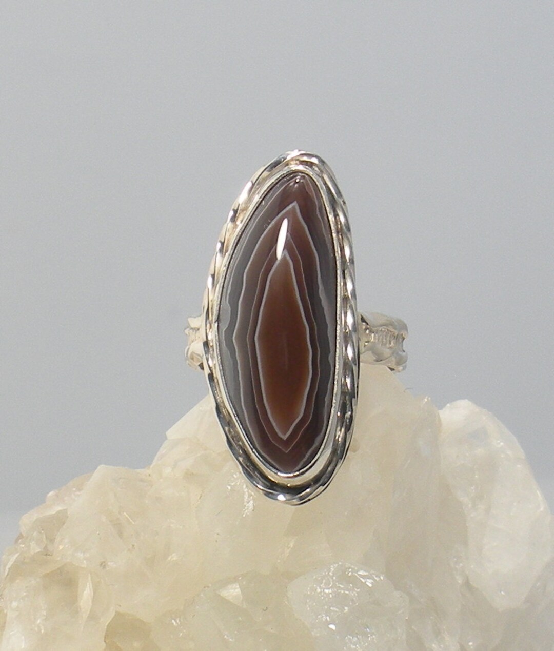Banded Agate Ring Sterling Silver Ring Banded Agate Cab Ring Oval ...