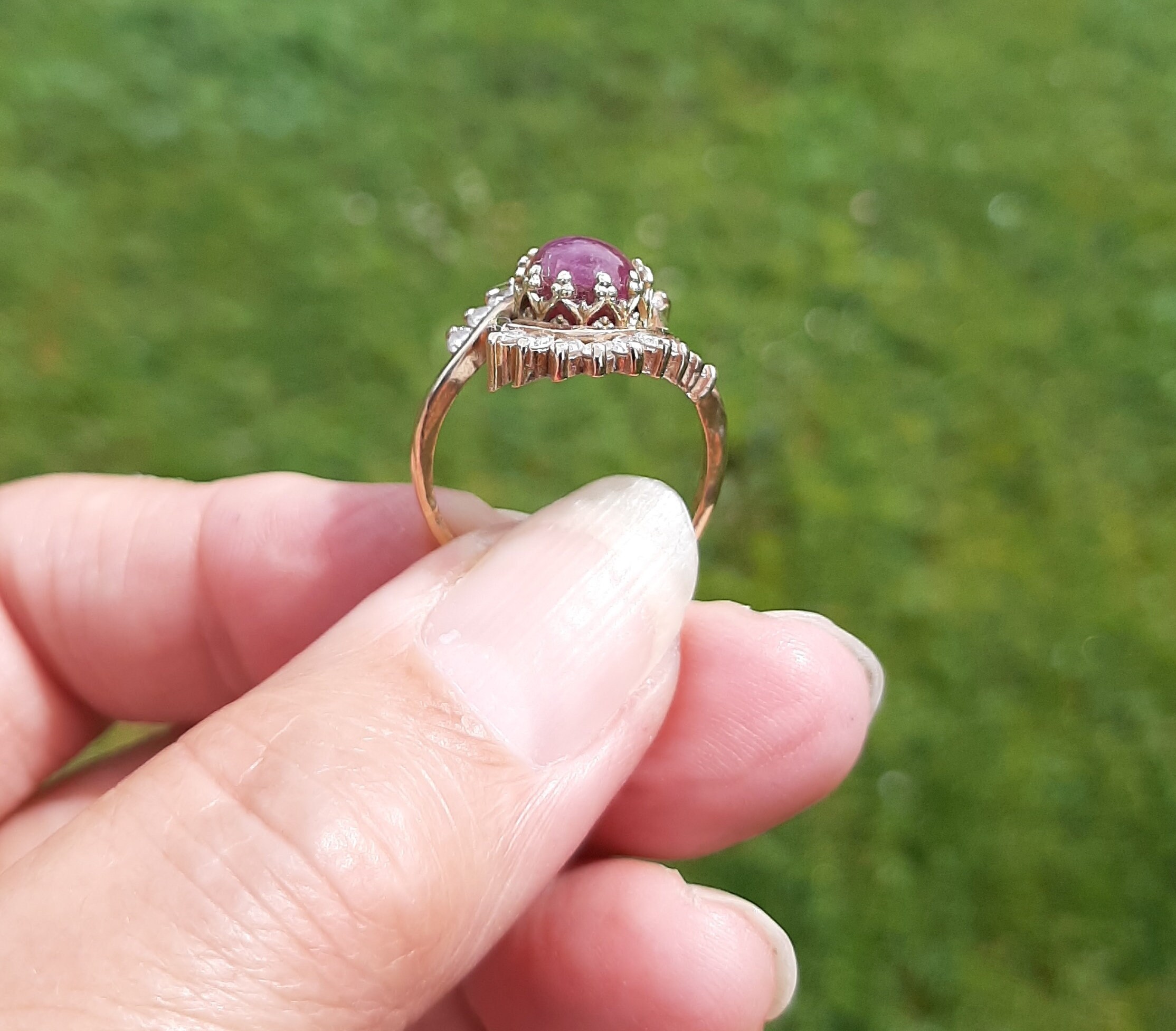 Star Ruby Cab Ring Diamond Accent Ring 14kt Gold Ring Star Ruby Diamond ...