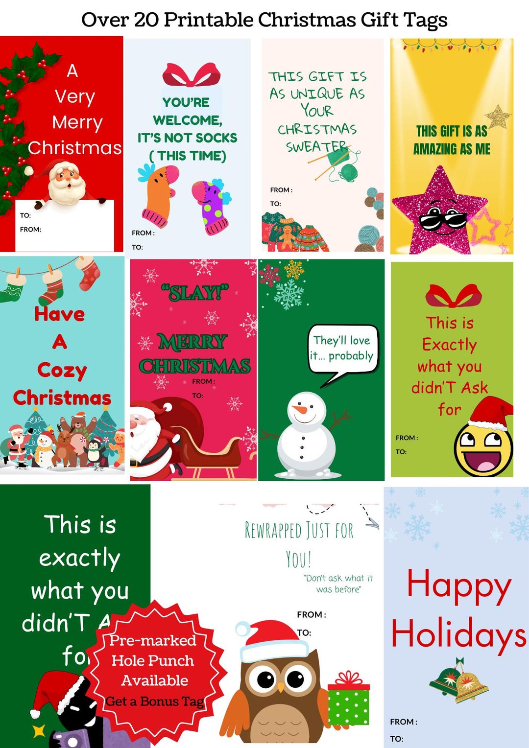 Printable Christmas Gift Tags Funny Holiday Tags DIY Gift Tag With Hole ...