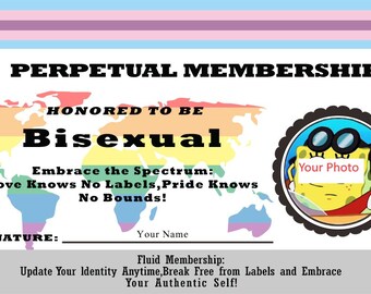 BISEXUAL Gay Pride Identity Card Lifetime Membership Card LGBT Identity ...