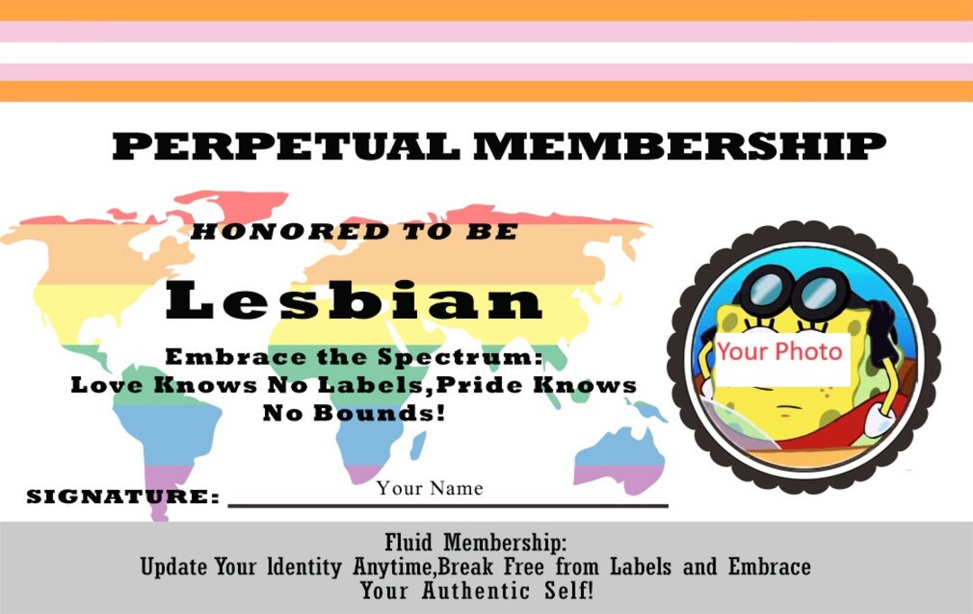 Lesbian Lifetime Membership Card Pride Card Tailor Made LGBT Identity ...